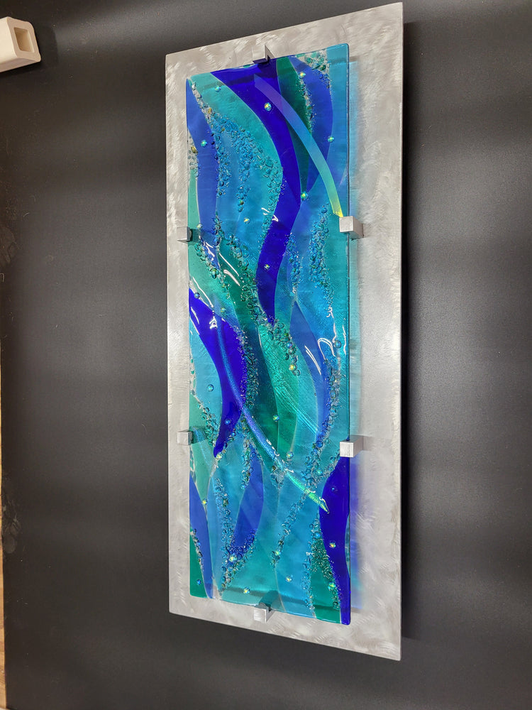 Metal and Glass Art Panel Fused Ocean Themed Stained Fused Glass. "Wat ...