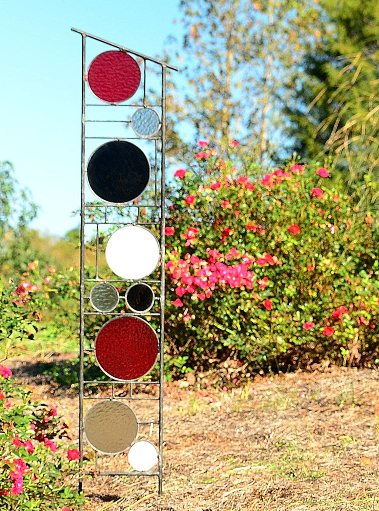 Stained Glass Yard Sculpture - Outdoor Glass Art in Black, Red, Grey ...