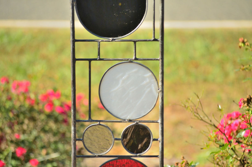 Stained Glass Yard Sculpture - Outdoor Glass Art in Black, Red, Grey ...
