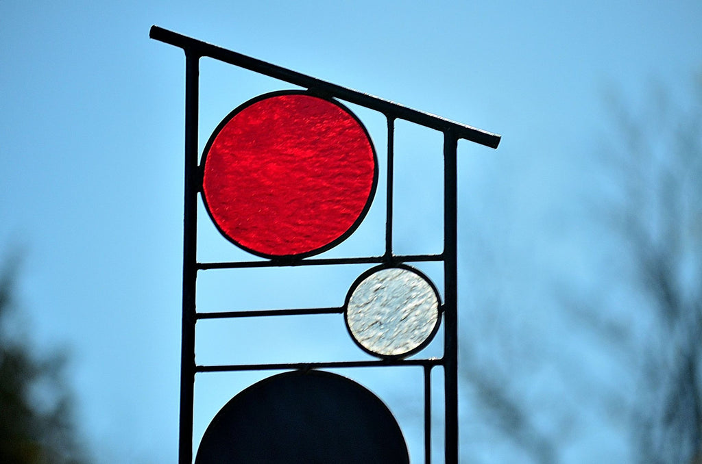 Stained Glass Yard Sculpture - Outdoor Glass Art in Black, Red, Grey ...