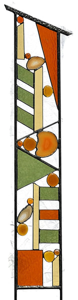 Large Stained Glass Garden Decoration in Amber and Sage - 'Fall Patter ...